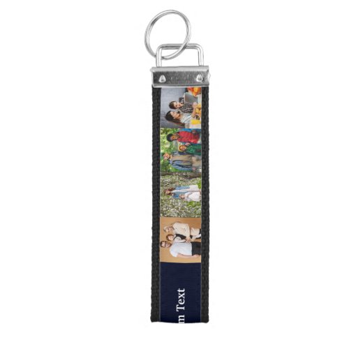 Personalized 8 Photo Collage With Custom Text Wrist Keychain | Zazzle