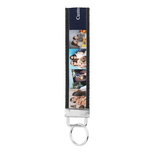 Personalized 8 Photo Collage With Custom Text Wrist Keychain | Zazzle