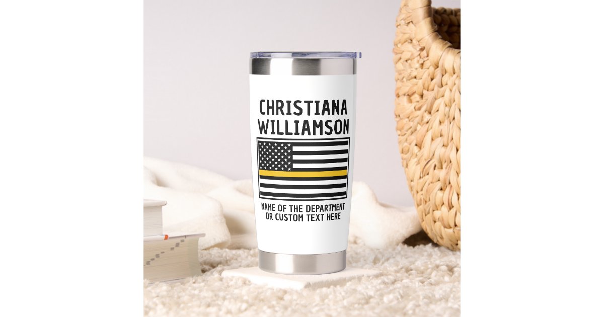 Personalized 911 Dispatcher Flag Thin Gold Line Insulated Tumbler | Zazzle