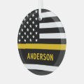 Personalized 911 Dispatcher Thin Gold Line USAFlag Glass Ornament | Zazzle