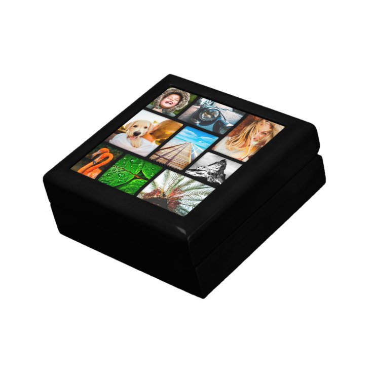 Personalized 9 Photo Collage Template Framed Black Gift Box | Zazzle