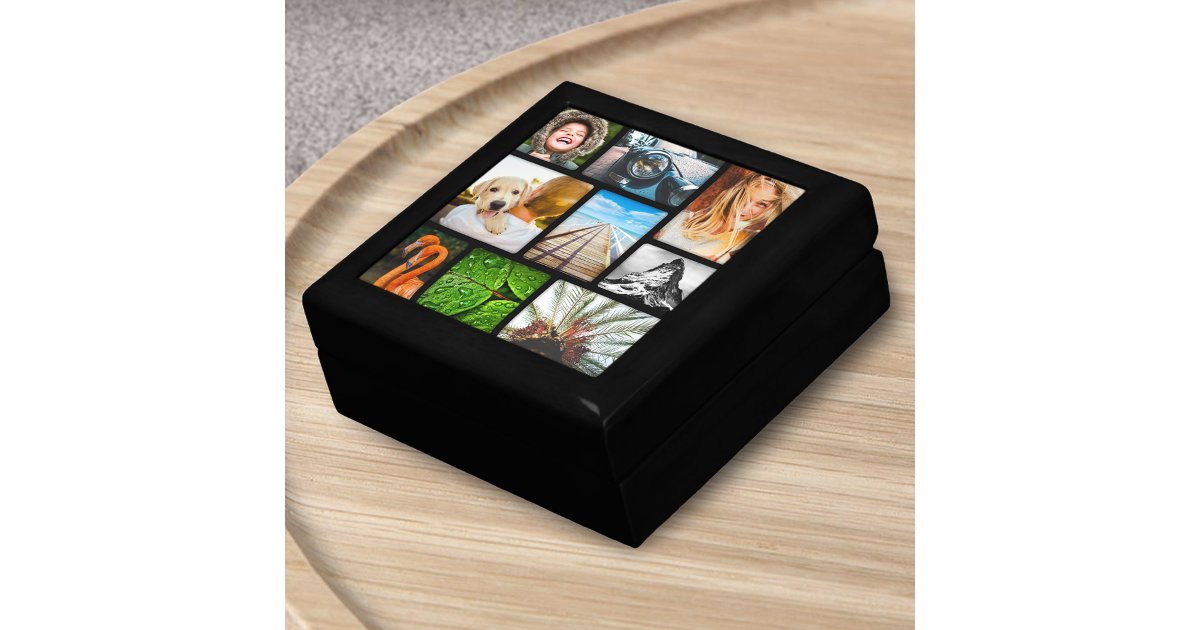 Personalized 9 Photo Collage Template Framed Black Gift Box | Zazzle