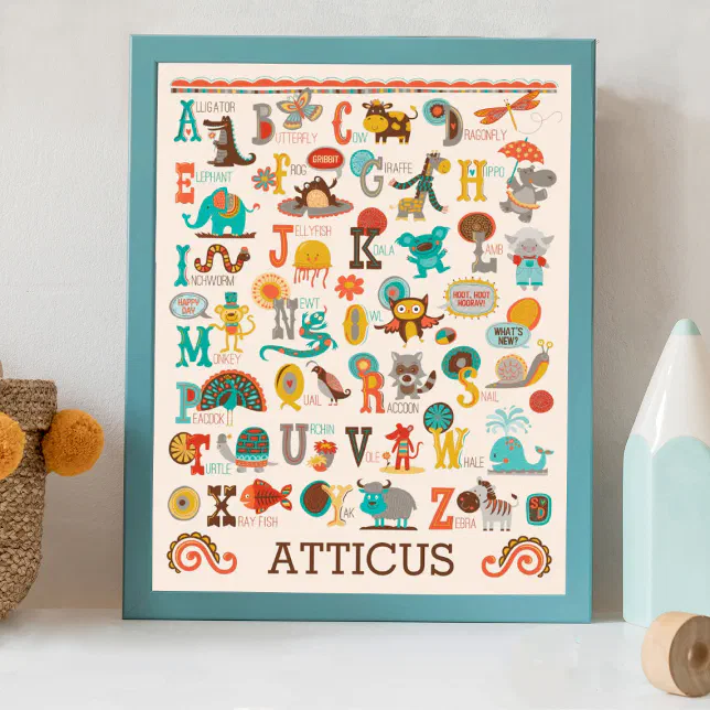 Personalized ABC Animal Alphabet Poster | Zazzle