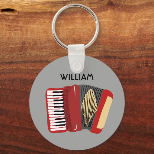 Personalized Accordion Players Red and Gray Keychain | Zazzle