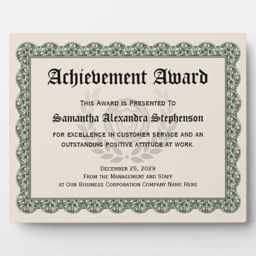 Personalized Achievement Award Plaque | Zazzle