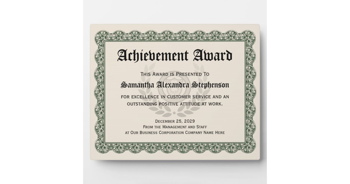 Personalized Achievement Award Plaque | Zazzle
