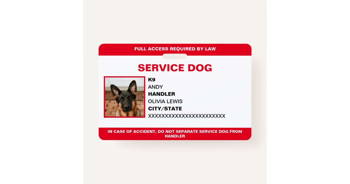 Personalized Ada Card Service Dog Photo ID Badge | Zazzle