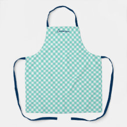 Personalized Add Your Name Mint Turquoise Gingham Apron | Zazzle