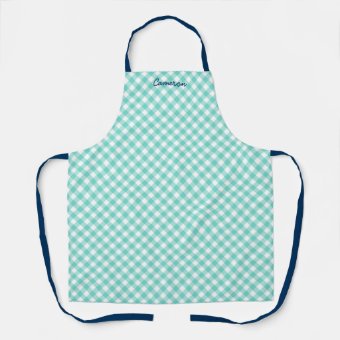 Personalized Add Your Name Mint Turquoise Gingham Apron | Zazzle