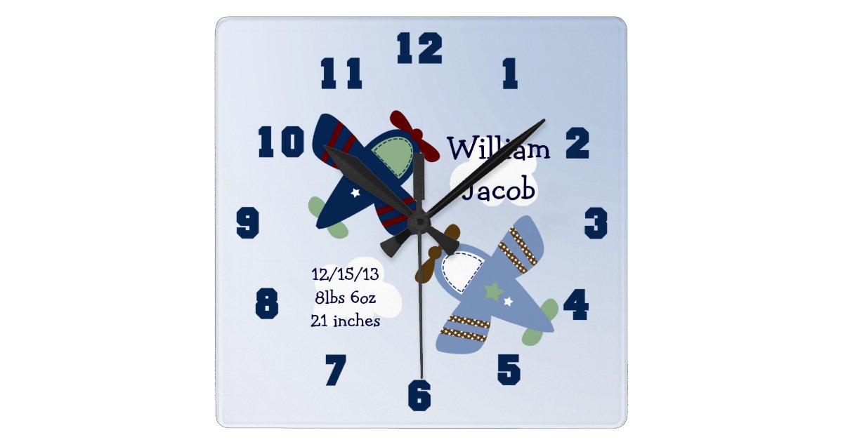 Personalized Adorable Airplanes Nursery Clock | Zazzle.com