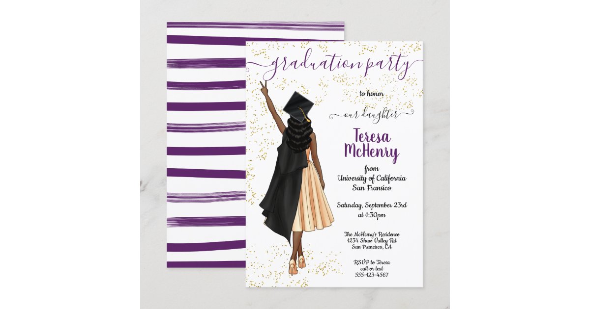 Personalized African American Girl Graduation Invi Invitation | Zazzle