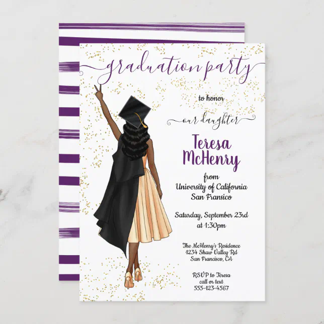 Personalized African American Girl Graduation Invi Invitation | Zazzle