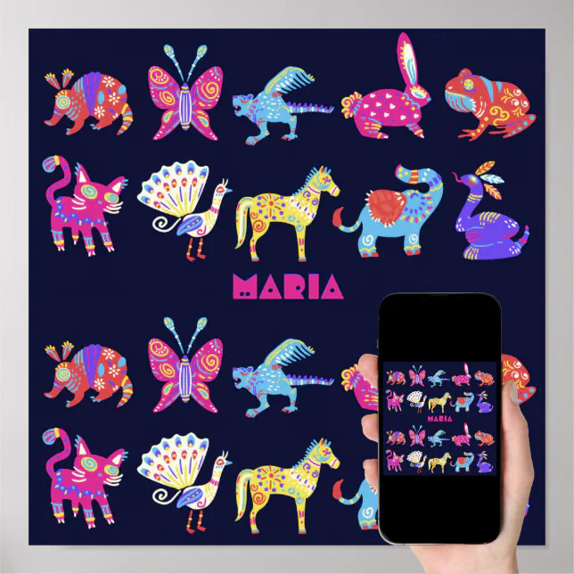 Personalized Alebrije Mexican Animals Folk Art Poster | Zazzle