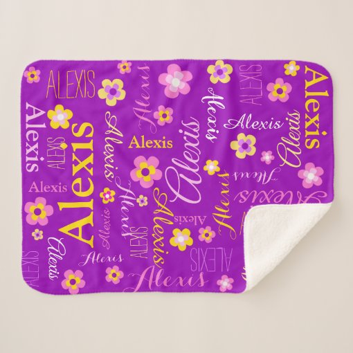 Personalized Alexis flowers and name text Sherpa Blanket | Zazzle