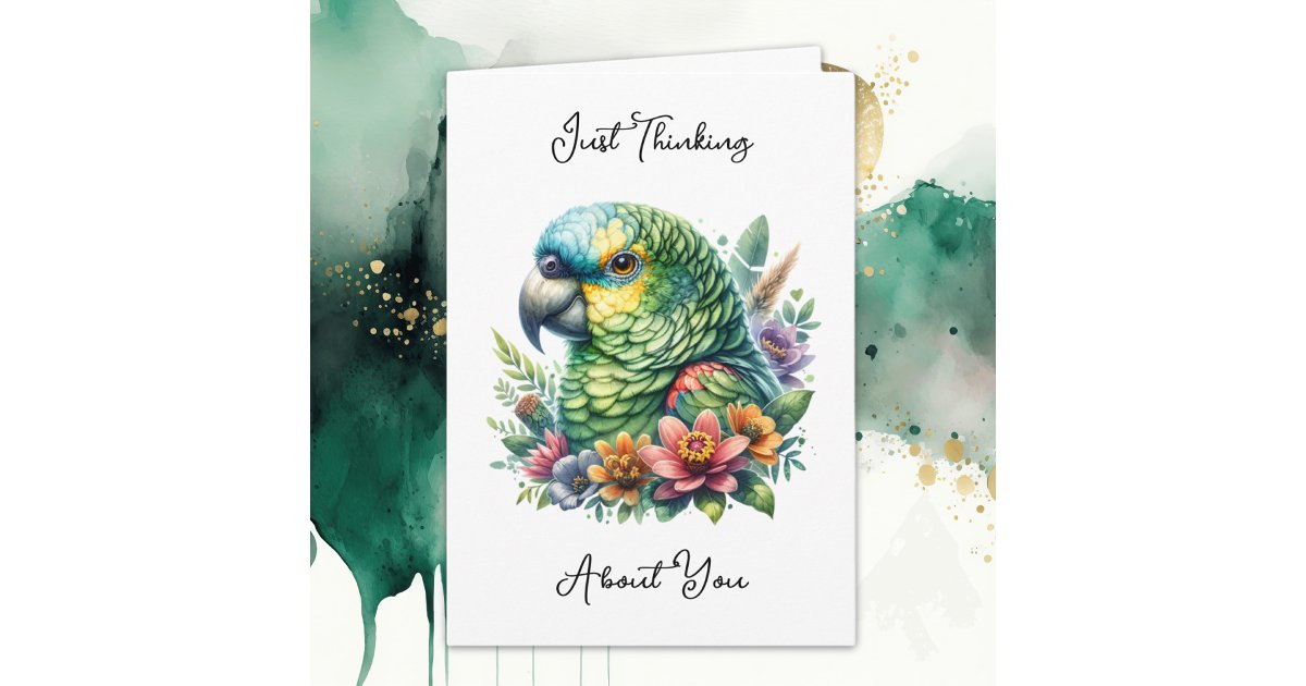 Personalized Amazon Parrot Thinking About You Card | Zazzle