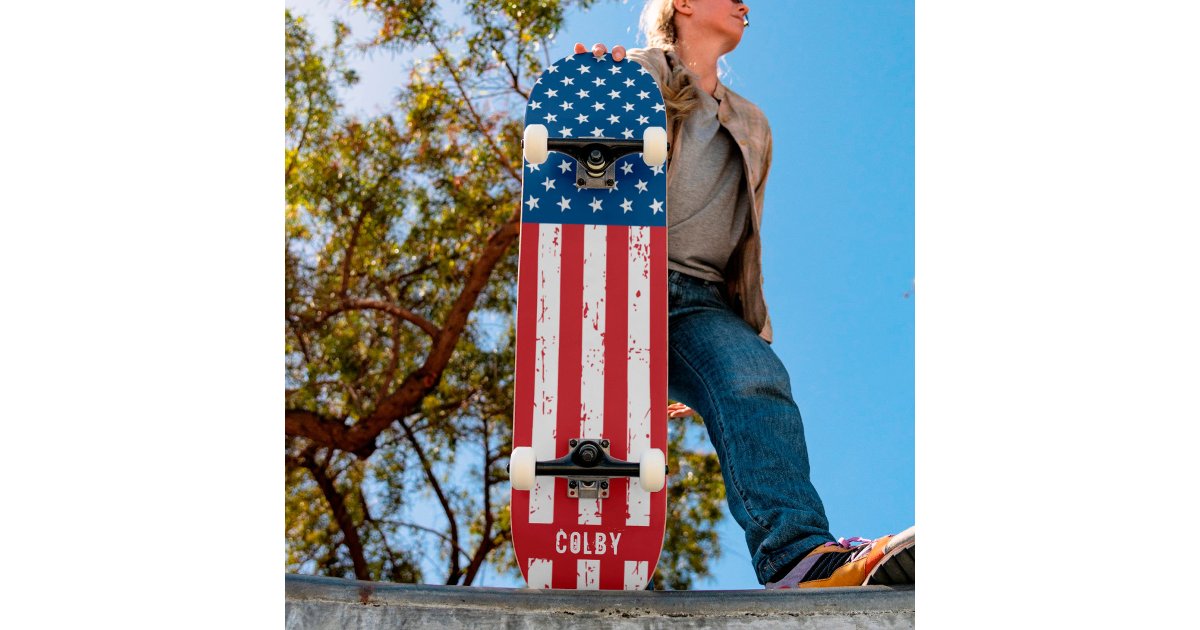 Personalized American Flag Patriotic Custom Skateboard | Zazzle