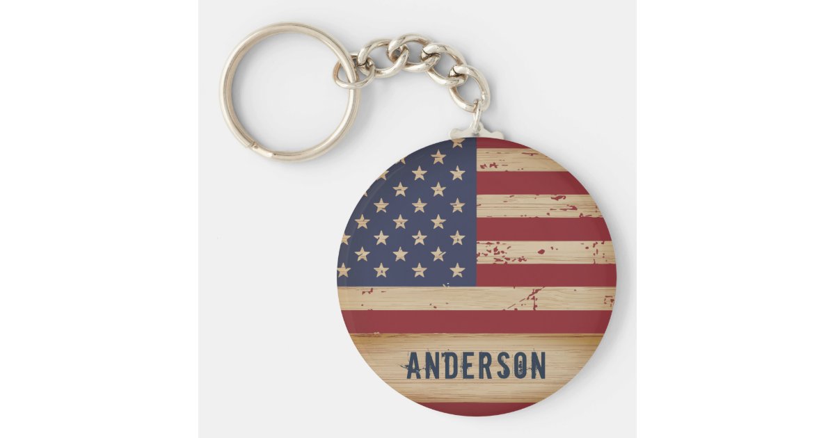 Personalized American Flag Rustic Wood Patriotic Keychain | Zazzle