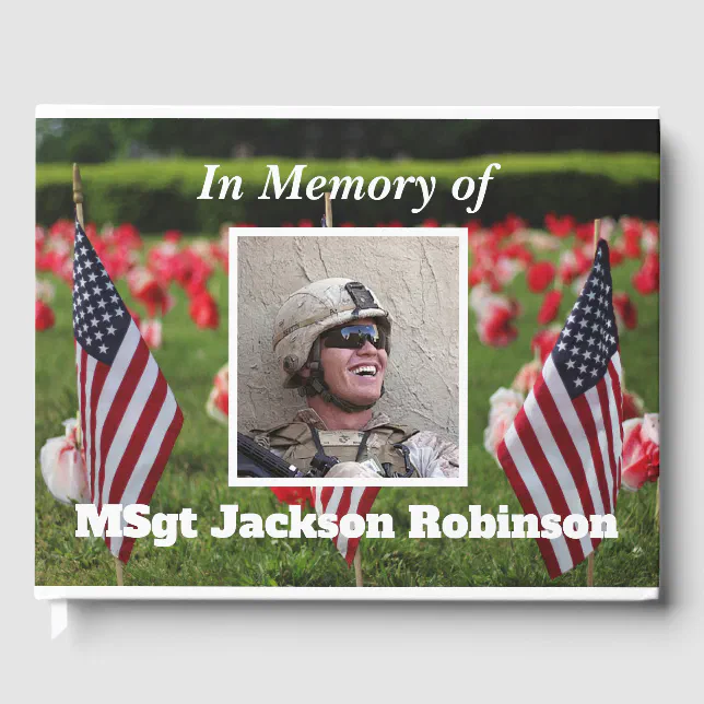 Personalized American Veteran Picture Memorial Guest Book | Zazzle