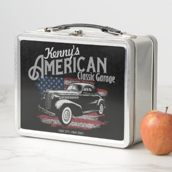 Personalized American Vintage Classic Car Garage Metal Lunch Box | Zazzle