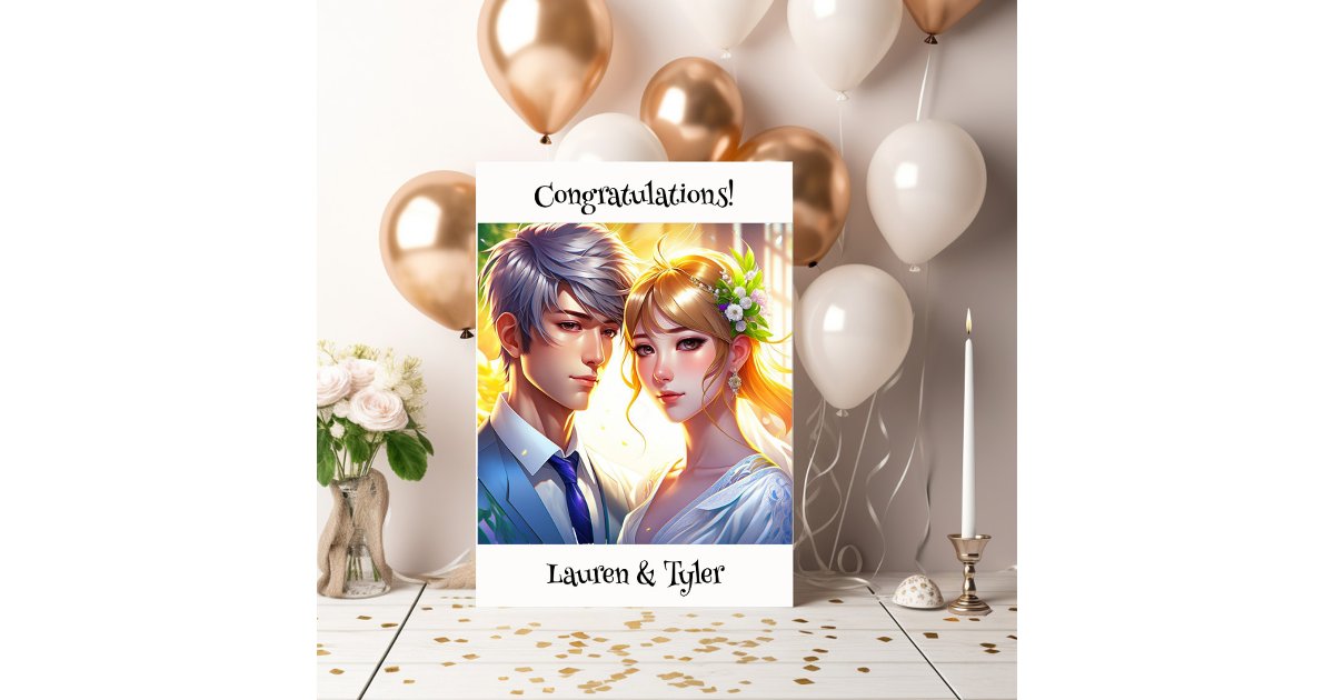 Personalized Anime Couple Congratulations Card | Zazzle