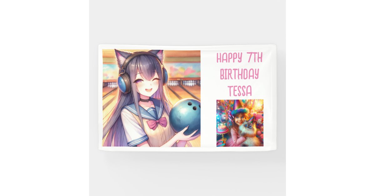 Personalized Anime Girl in Bowling Birthday Party Banner | Zazzle