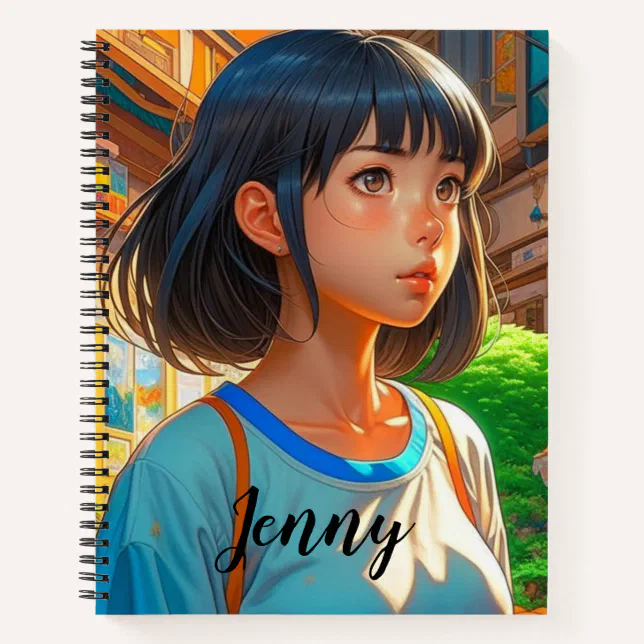Personalized Anime Girl in the City Colorful Artsy Notebook | Zazzle