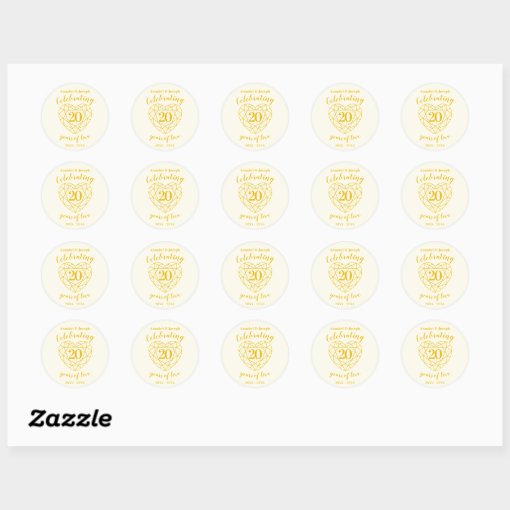 Personalized anniversary 20 years golden diamond classic round sticker ...