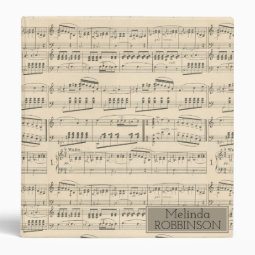 Personalized Antique Vintage Music Notebook Sheet 3 Ring Binder | Zazzle