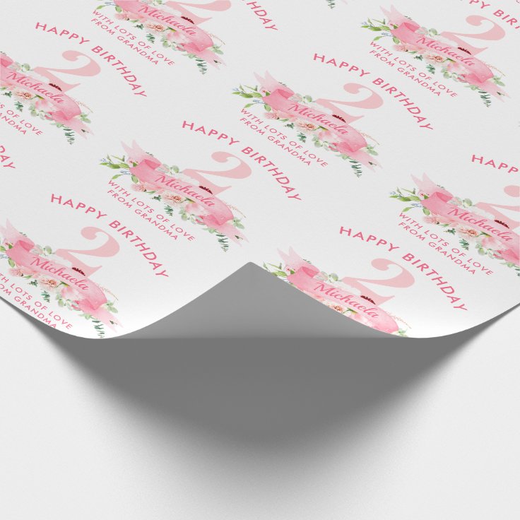 Personalized ANY AGE Pink Floral Girl's Birthday Wrapping Paper | Zazzle