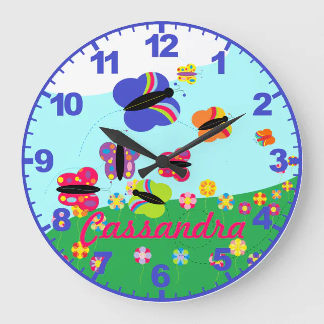 Personalized ANY NAME Butterfly Clock with Numbers | Zazzle