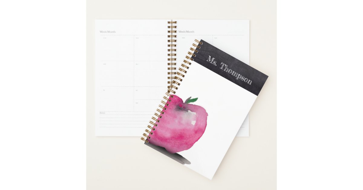 Personalized Apple Watercolor Thank you Teacher Planner | Zazzle