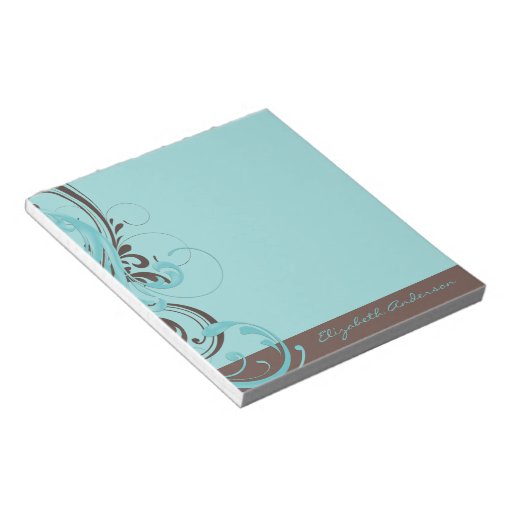Personalized Aqua Blue Brown Floral Notepad | Zazzle
