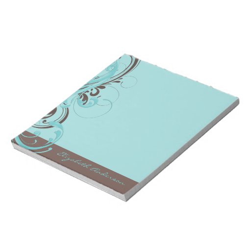 Personalized Aqua Blue Brown Floral Notepad | Zazzle