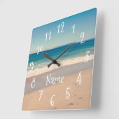 Personalized Aqua Seaside Beach Scene Square Wall Clock | Zazzle