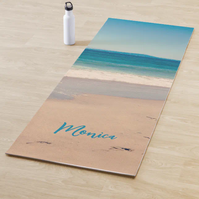 Personalized Aqua Teal Beach Photo Yoga Mat | Zazzle