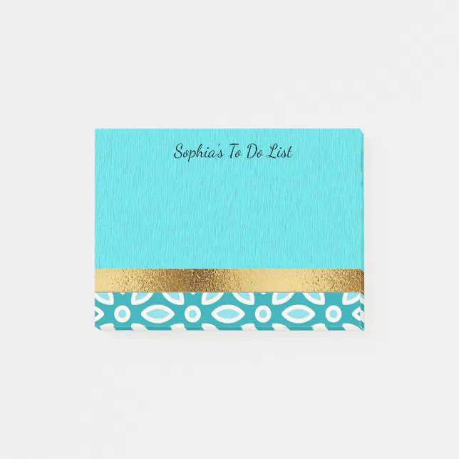 Personalized Arctic Blue Turquoise White Gold Post-it Notes | Zazzle