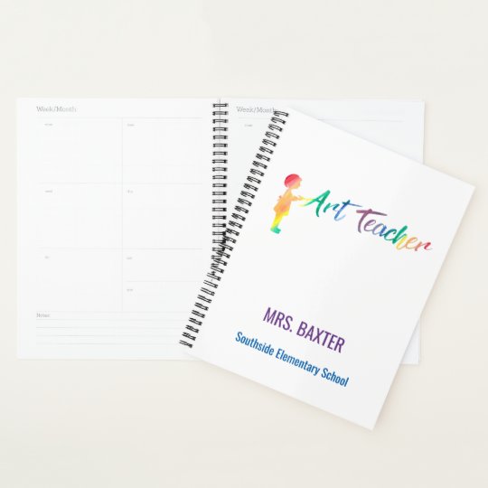 Personalized Art Teacher Rainbow Watercolor Artist Planner | Zazzle.com