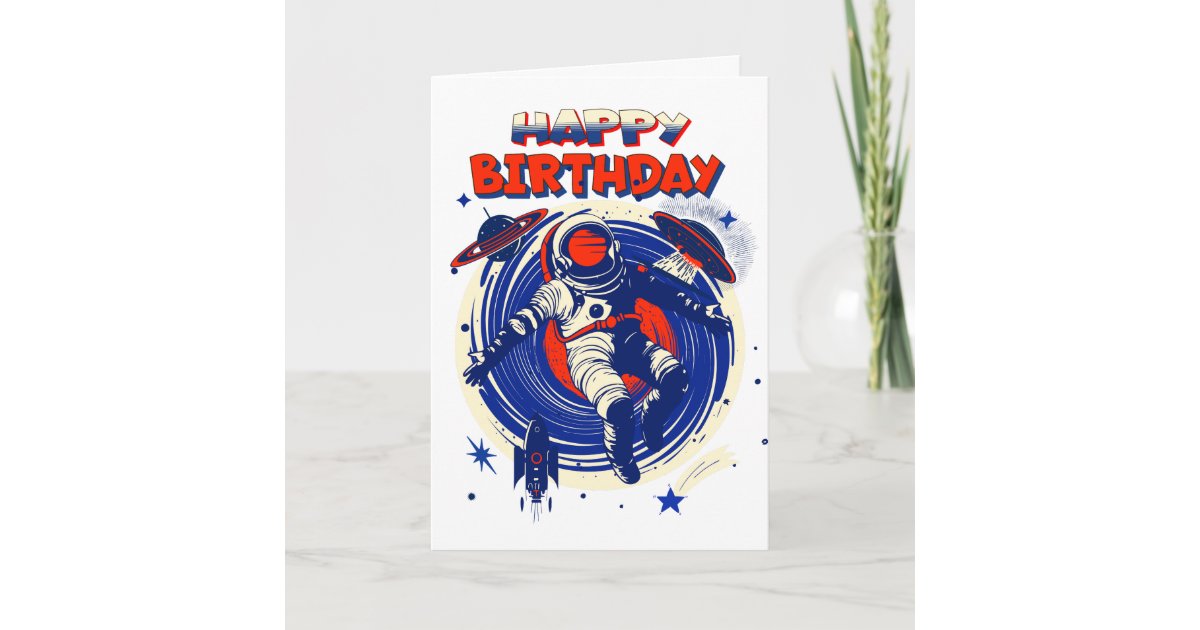 Personalized Astronaut Themed Birthday Card | Zazzle
