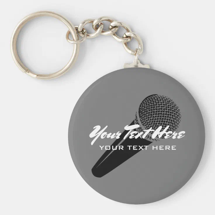 Personalized audio mic microphone icon keychain | Zazzle