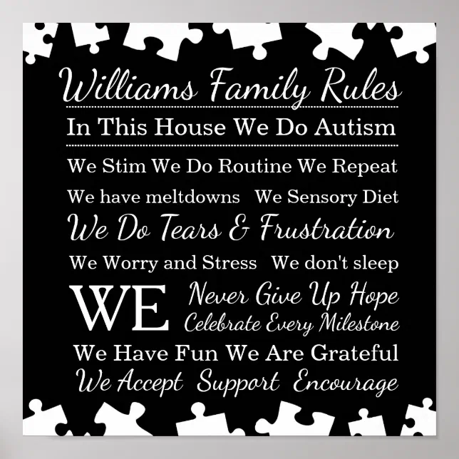 Personalized Autism Family Rules Poster | Zazzle