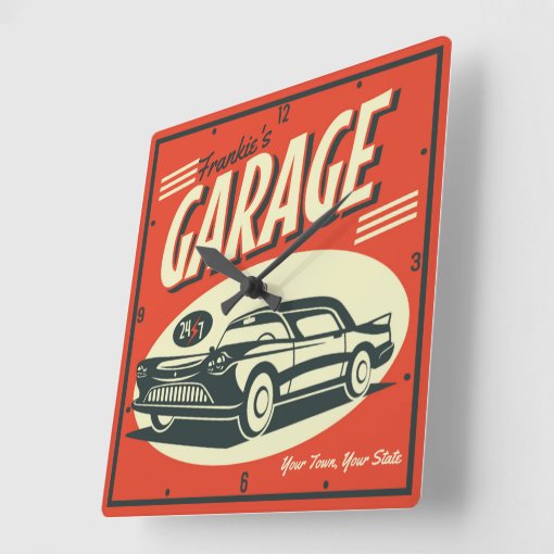 Personalized Auto Mechanic Shop Classic Car Garage Square Wall Clock ...
