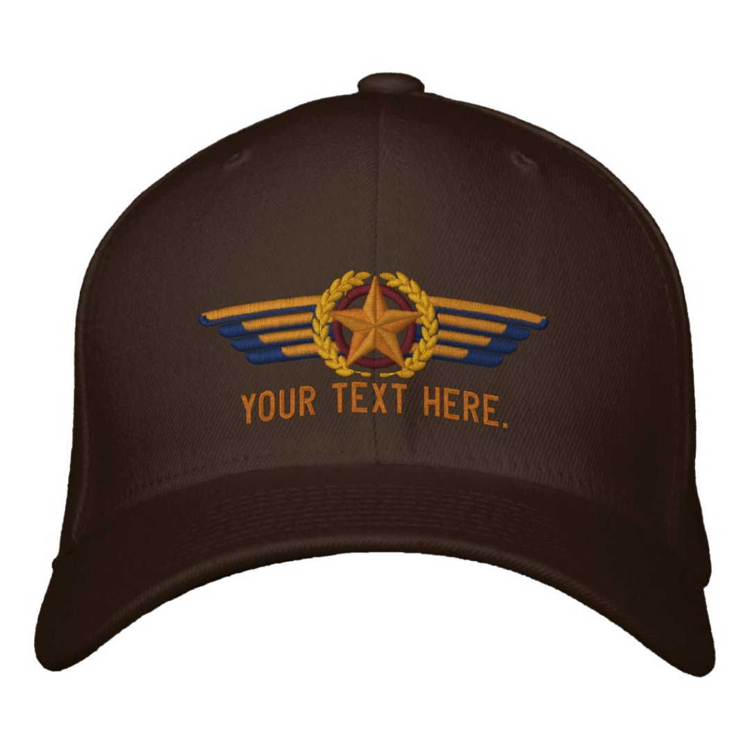 Personalized Aviation Star Laurels Pilot Wings Embroidered Baseball Cap ...
