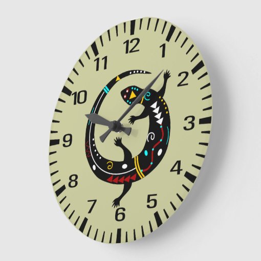 Personalized Aztec Southwest Lizard Design Large Clock | Zazzle