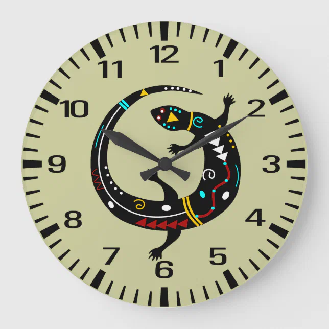 Personalized Aztec Southwest Lizard Design Large Clock | Zazzle
