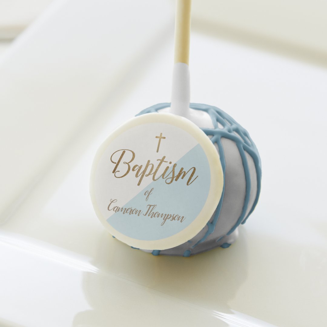 Personalized baby Baptism Blue Gold Cross Cake Pops | Zazzle