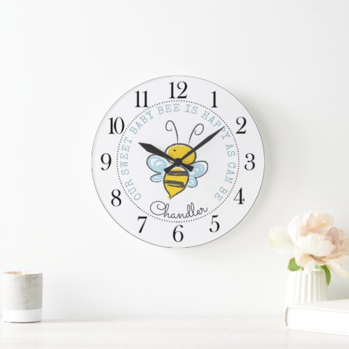 Personalized Baby Bee Nursery Large Clock | Zazzle
