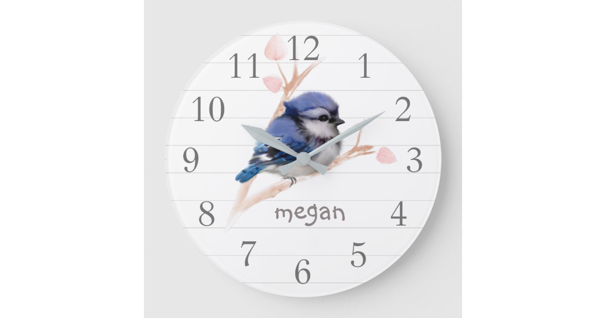 Personalized Baby Blue Jay Nursery Wall Clock | Zazzle