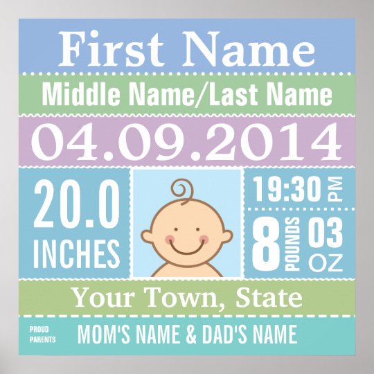 Personalized Baby Boy Birth Stats poster | Zazzle.com