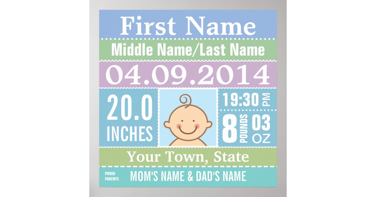 Personalized Baby Boy Birth Stats poster | Zazzle