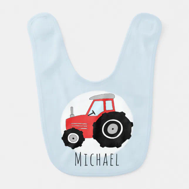 Personalized Baby Boy Red Farm Tractor with Name Bib | Zazzle